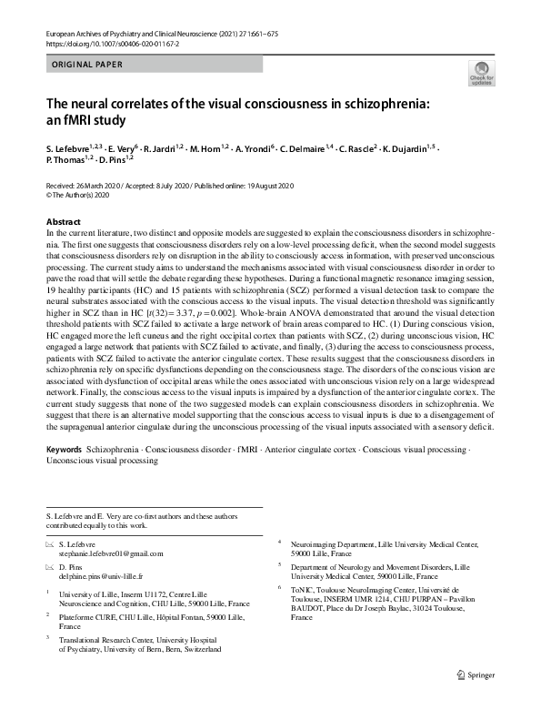 (PDF) Neural Correlates of Visual Consciousness in Schizophrenia