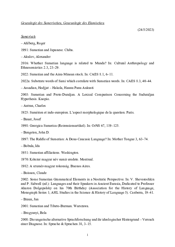 (PDF) Genealogy of Sumerian language, Genealogy of Elamite language