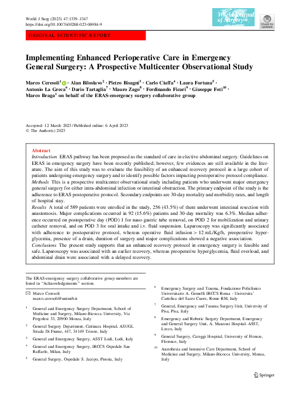 (PDF) Implementing Enhanced Perioperative Care in Emergency General ...