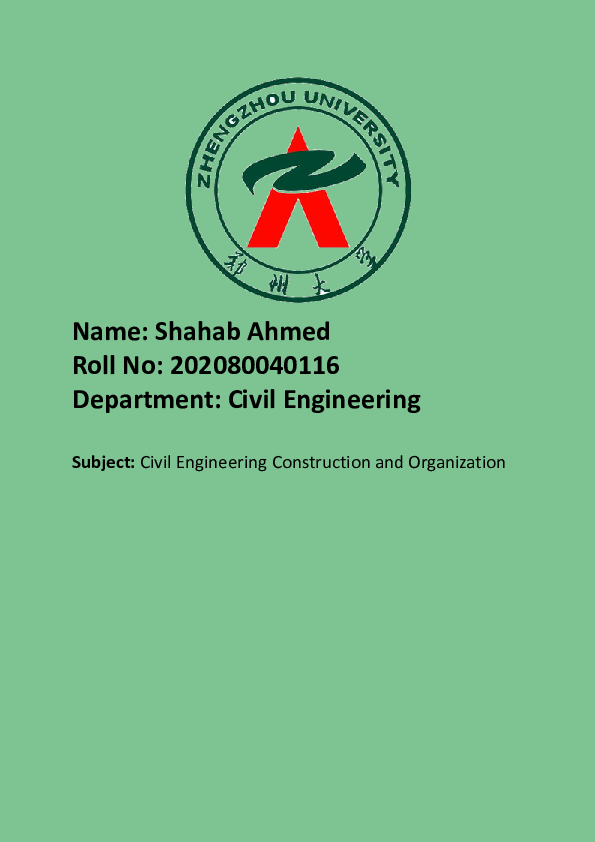 (PDF) Name: Shahab Ahmed Roll No: 202080040116 Department: Civil Engineering