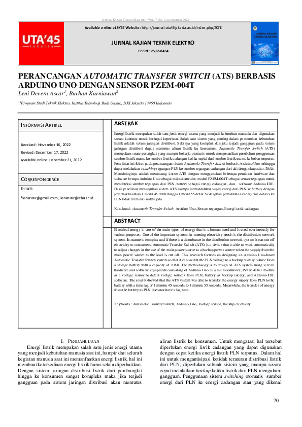 Pdf Perancangan Automatic Transfer Switch Ats Berbasis Arduino Uno 7616