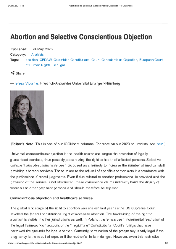 (PDF) Abortion and Selective Conscientious Objection -I•CONnect