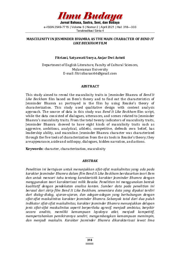 (PDF) Masculinity in Jesminder Bhamra as the Main Character of Bend It ...