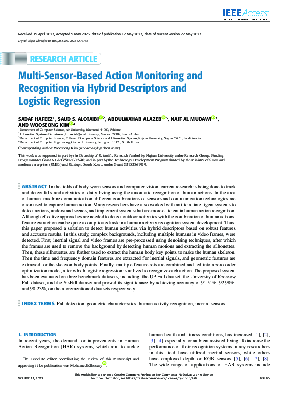Pdf Multi Sensor Based Action Monitoring And Recognition Via Hybrid Descriptors And Logistic