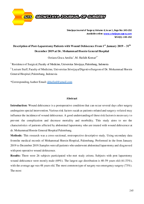 (PDF) Description of Post-Laparotomy Patients with Wound Dehiscence ...