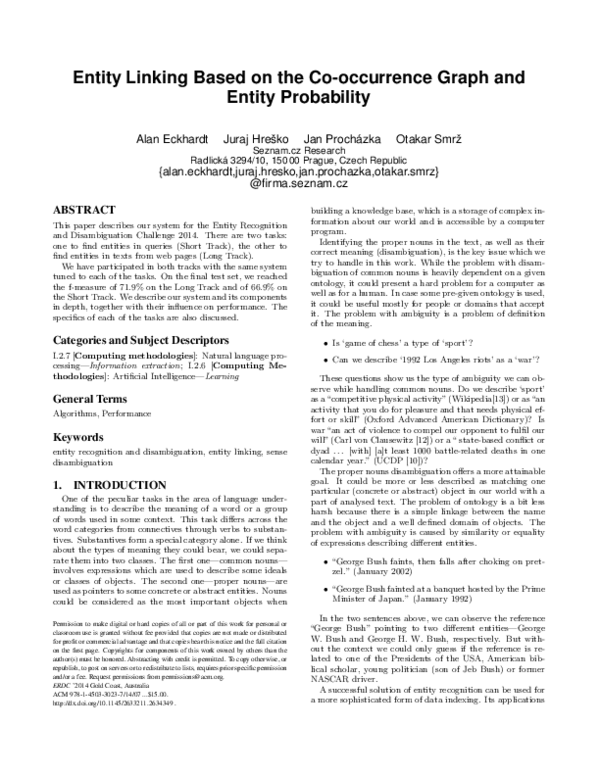 Pdf Entity Linking Based On The Co Occurrence Graph And Entity