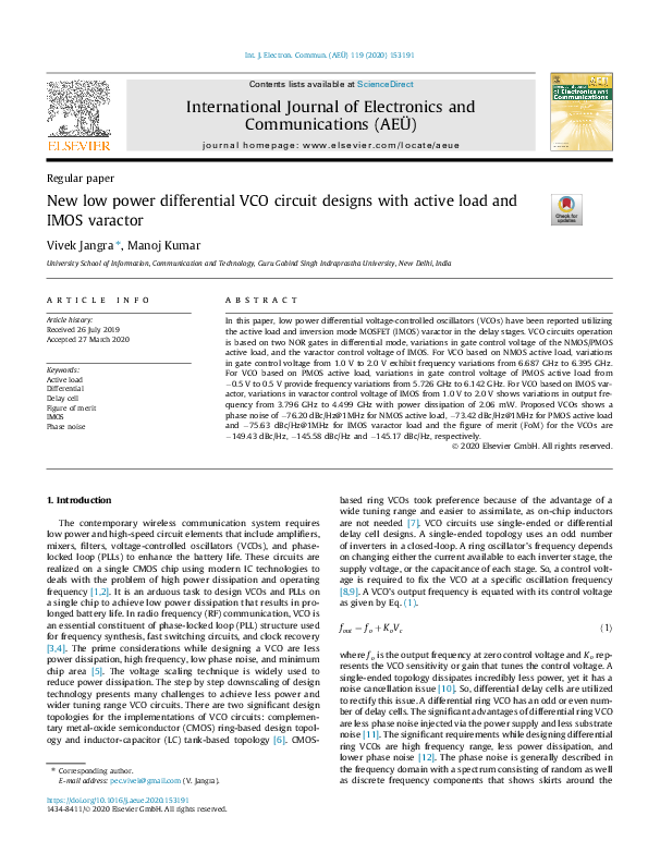 (PDF) New low power differential VCO circuit designs with active load and IMOS varactor