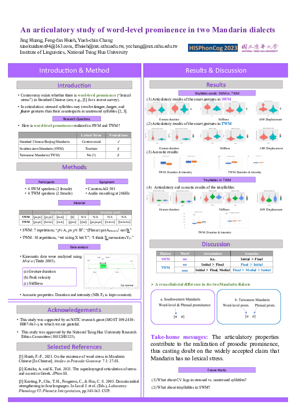 (PDF) An articulatory study of word-level prominence in two Mandarin ...