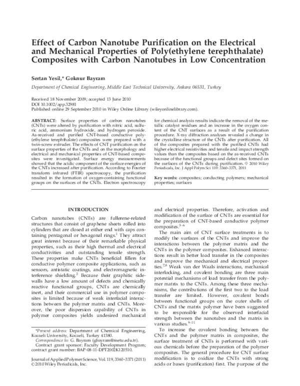 (PDF) Effect of carbon nanotube purification on the electrical and mechanical properties of poly ...