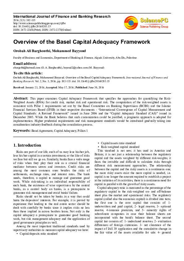 (PDF) Overview of the Basel Capital Adequacy Framework