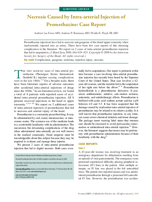 (PDF) Necrosis Caused by Intra-arterial Injection of Promethazine: Case ...