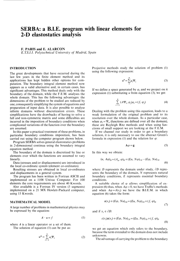 (PDF) SERBA: a B.I.E. program with linear elements for 2-D elastostatics analysis