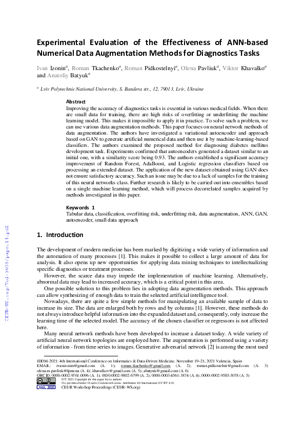 (PDF) Experimental Evaluation of the Effectiveness of ANN-based Numerical Data Augmentation ...