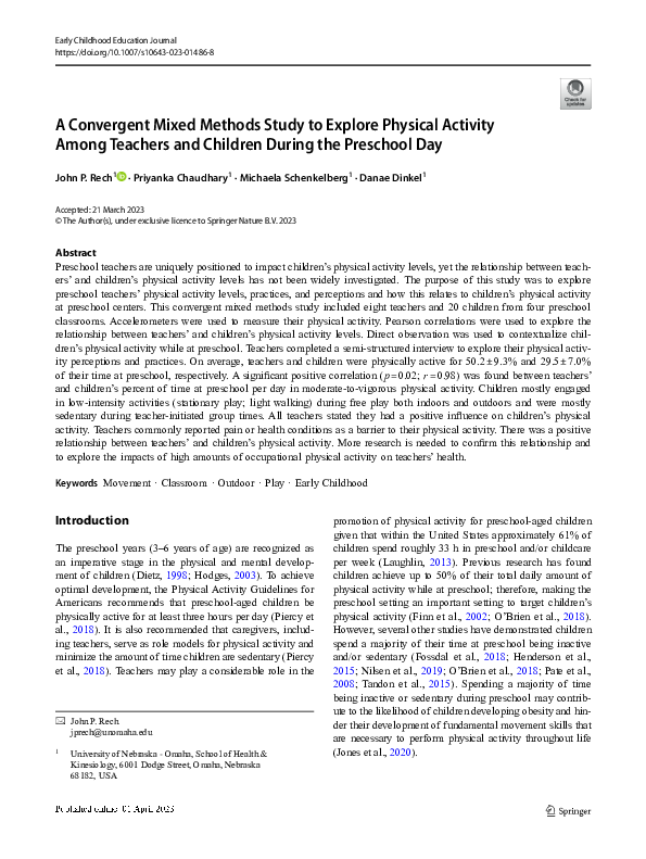 (PDF) A Convergent Mixed Methods Study to Explore Physical Activity ...