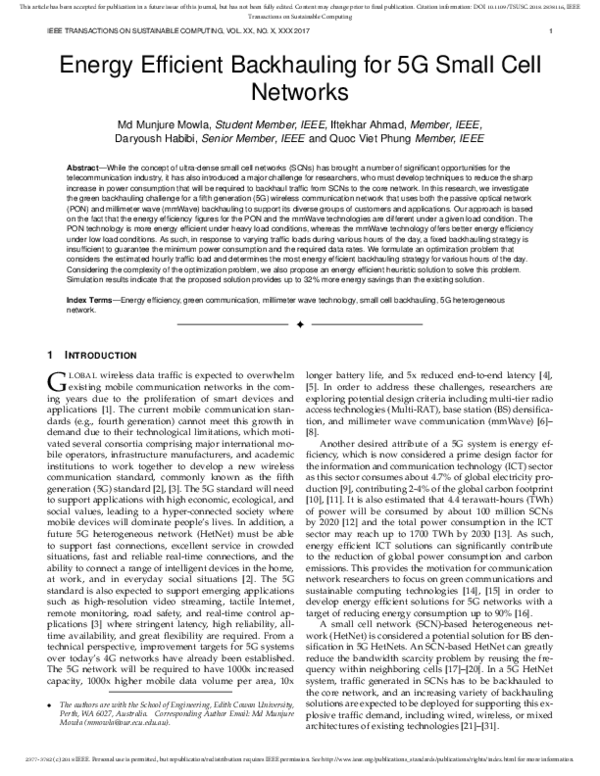 (PDF) Energy Efficient Backhauling for 5G Small Cell Networks | Munjure ...