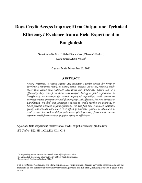 (PDF) Does Credit Access Improve Firm Output and Technical Efficiency ...