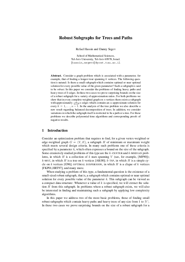 (PDF) Robust subgraphs for trees and paths