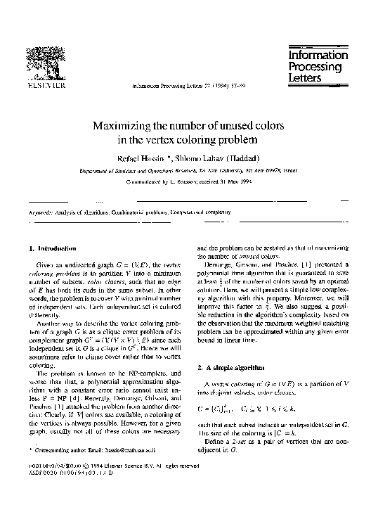 (PDF) Maximizing the number of unused colors in the vertex coloring problem