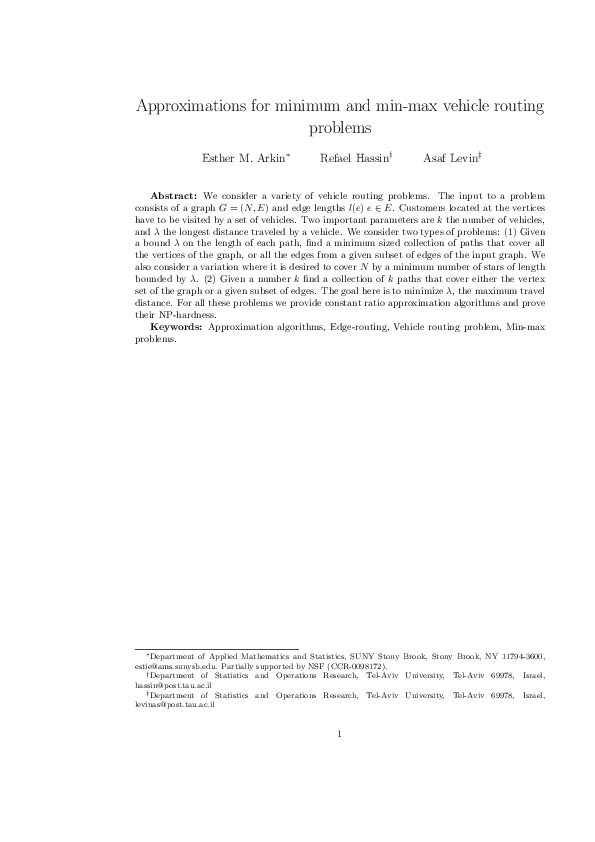 (PDF) Approximations for minimum and min-max vehicle routing problems