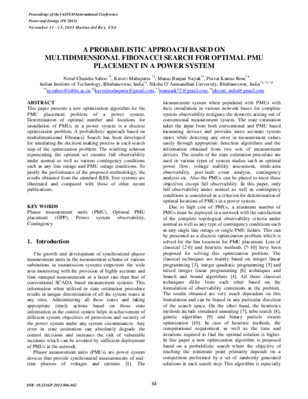 (PDF) A Probabilistic Approach based on Multidimensional Fibonacci Search for Optimal PMU ...