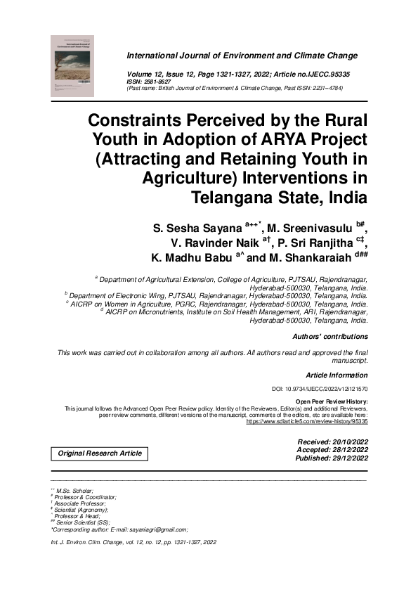 (PDF) Constraints Perceived by the Rural Youth in Adoption of ARYA ...