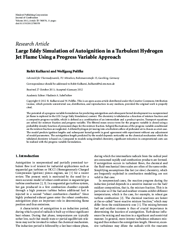(PDF) Large Eddy Simulation of Autoignition in a Turbulent Hydrogen Jet Flame Using a Progress ...