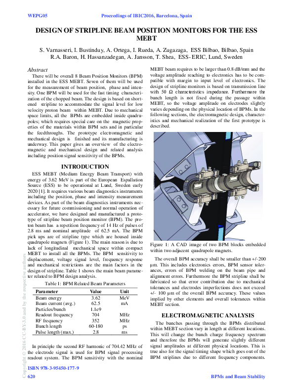 (PDF) Design of Stripline Beam Position Monitors for the ESS MEBT