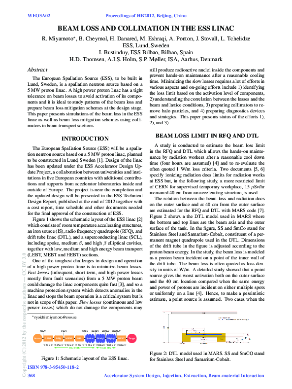 (PDF) Beam Loss and Collimation in the Ess Linac