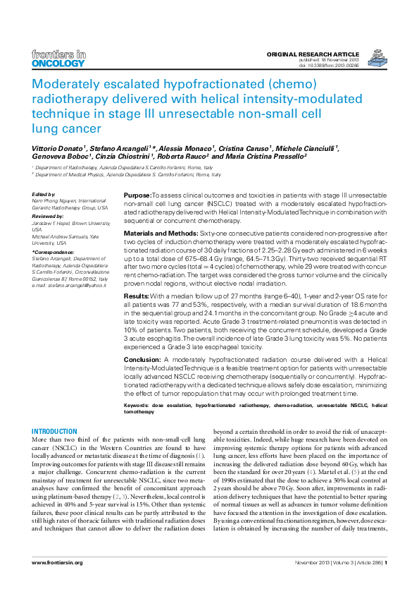 (PDF) Moderately Escalated Hypofractionated (Chemo) Radiotherapy Delivered with Helical ...