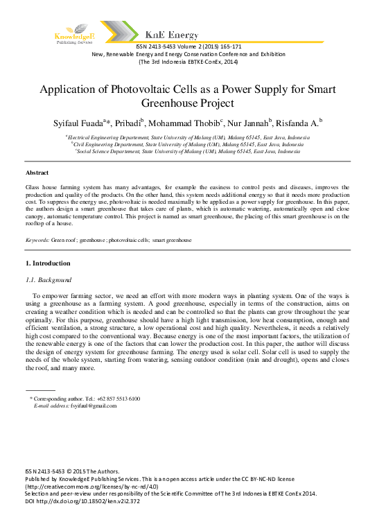 (PDF) Application of Photovoltaic Cells as a Power Supply for Smart ...
