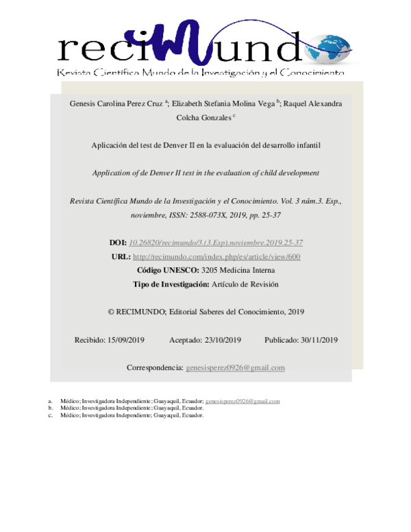 (PDF) Aplicación del test de Denver II en la evaluación del desarrollo ...