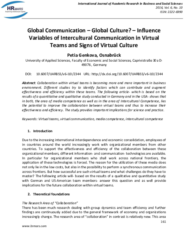 (PDF) Global Communication â Global Culture? â Influence Variables of ...