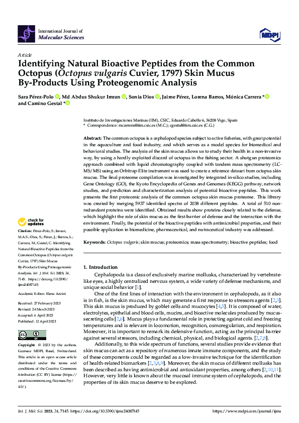 (PDF) Identifying Natural Bioactive Peptides from the Common Octopus ...