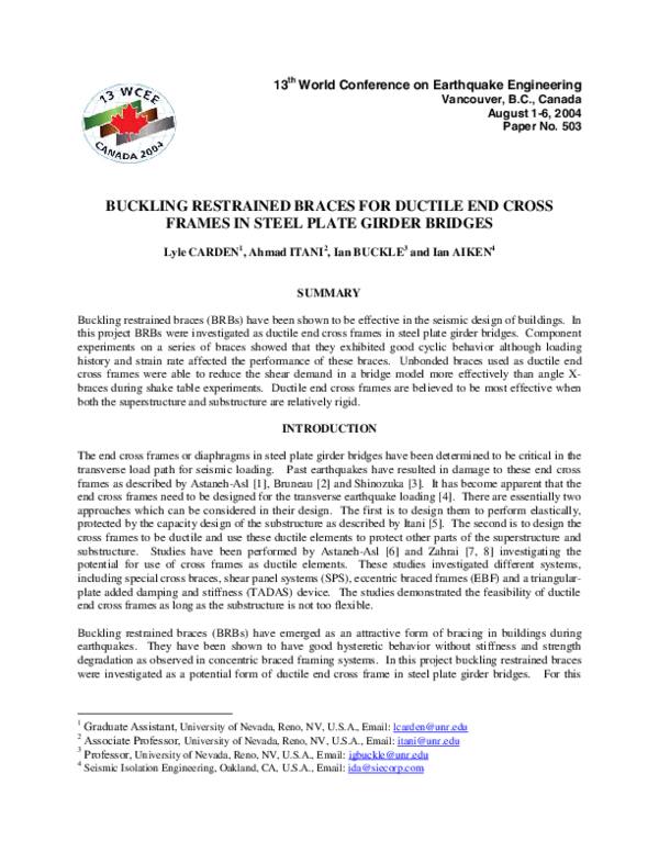 (PDF) Buckling restrained braces for ductile end cross frames in steel ...