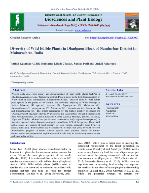 (PDF) Diversity of Wild Edible Plants in Dhadgaon Block of Nandurbar ...