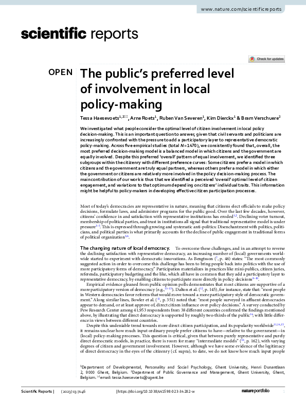 (PDF) The public’s preferred level of involvement in local policy-making