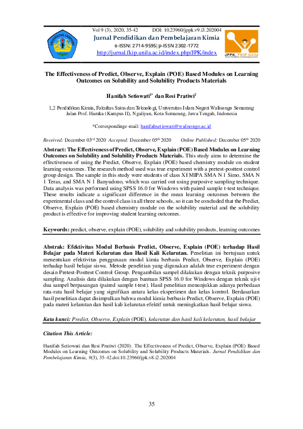 (PDF) The Effectiveness of Predict, Observe, Explain (POE) Based Modules on Learning Outcomes on ...