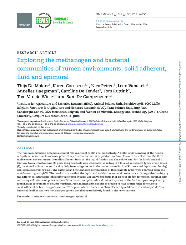 (PDF) Exploring the methanogen and bacterial communities of rumen ...