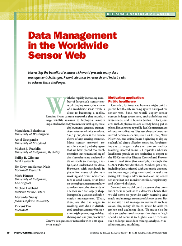 (PDF) Data Management in the Worldwide Sensor Web