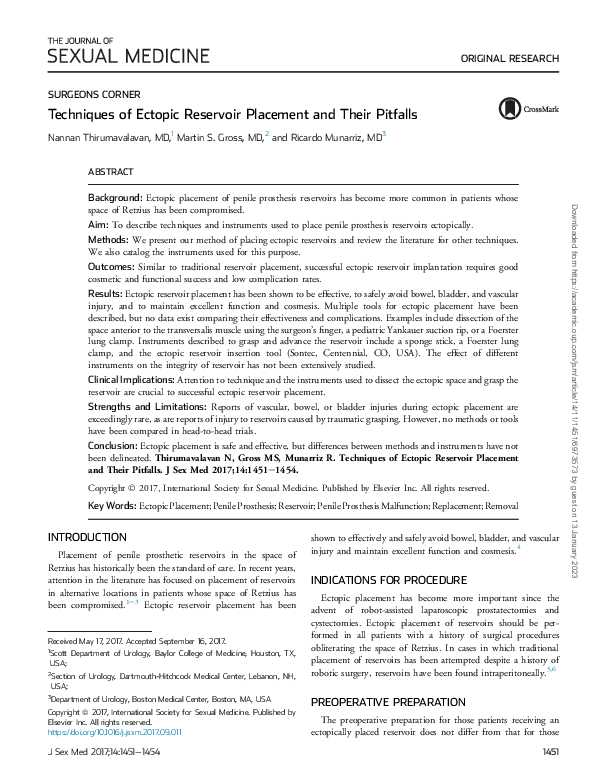 (PDF) Techniques of Ectopic Reservoir Placement and Their Pitfalls