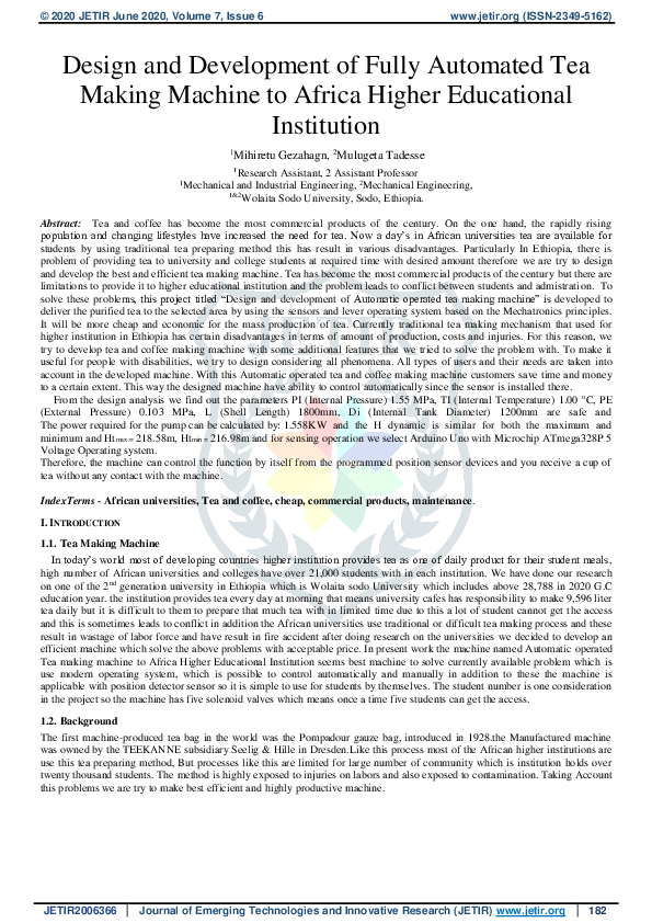 Pdf Design And Development Of Automatic Tea Making Machine To Africa 2390