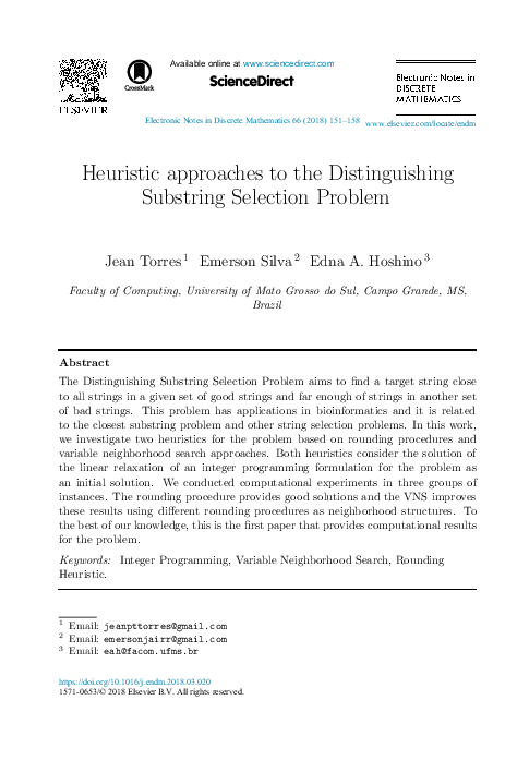 (PDF) Heuristic approaches to the Distinguishing Substring Selection Problem