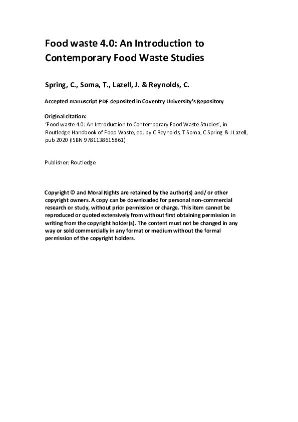 (PDF) Food waste 4.0: An Introduction to Contemporary Food Waste Studies