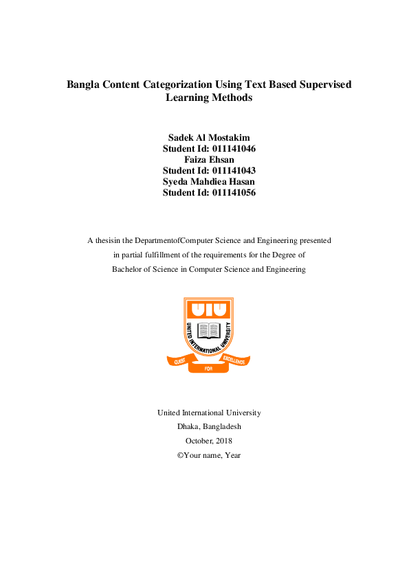 (PDF) Bangla Content Categorization Using Text Based Supervised Learning Methods