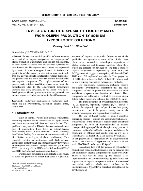 (PDF) Investigation of disposal of liquid wastes from olefin production ...