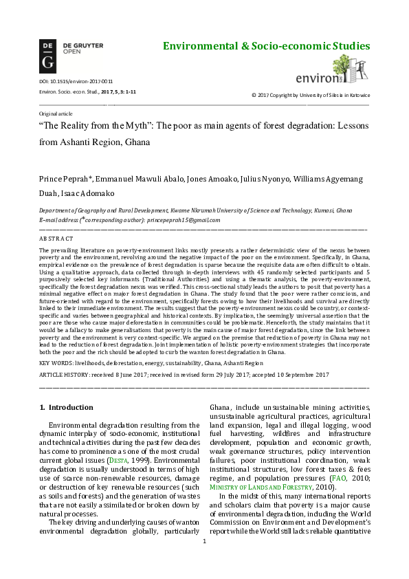 (PDF) “The Reality from the Myth”: The poor as main agents of forest ...