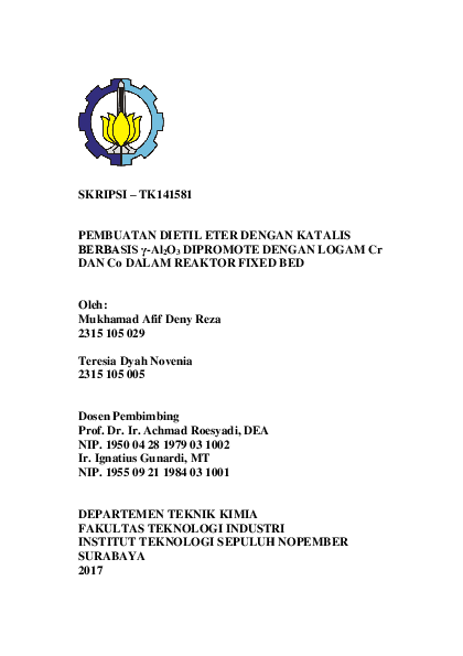 (PDF) Pembuatan Dietil Eter dengan Katalis Berbasis γ-Al2O3 Dipromote ...