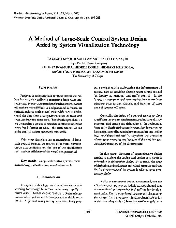 Pdf A Method Of Large Scale Control System Design Aided By System Visualization Technology