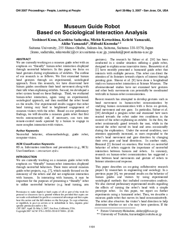 Pdf Museum Guide Robot Based On Sociological Interaction Analysis Hideaki Kuzuoka