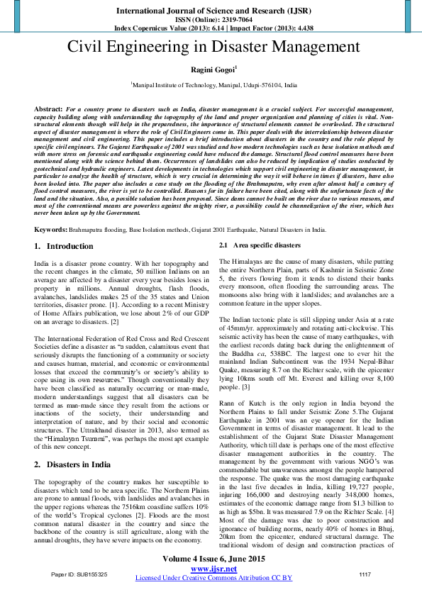 (PDF) Civil Engineering in Disaster Management